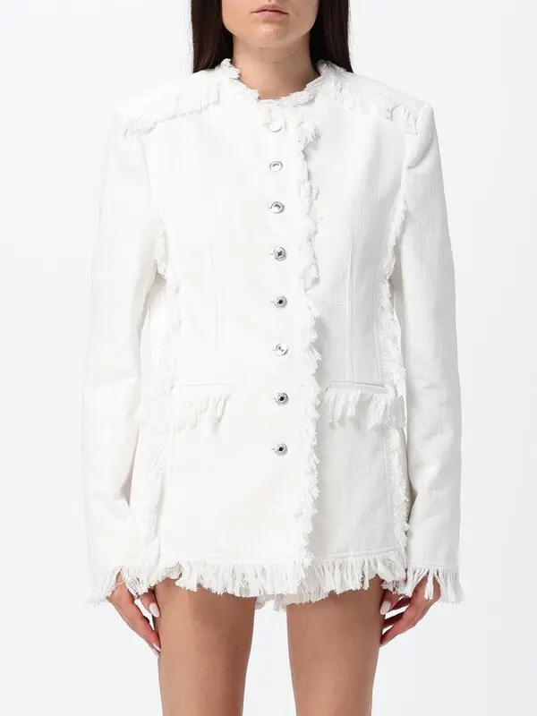 MSGM Fringed Cotton Cropped Jacket With Crew Neck And Slit Pockets