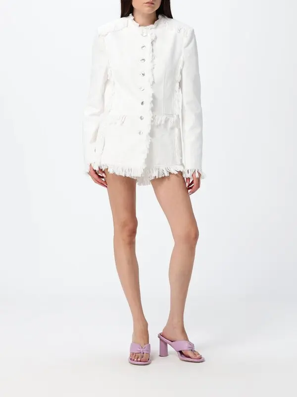 MSGM Fringed Cotton Cropped Jacket With Crew Neck And Slit Pockets