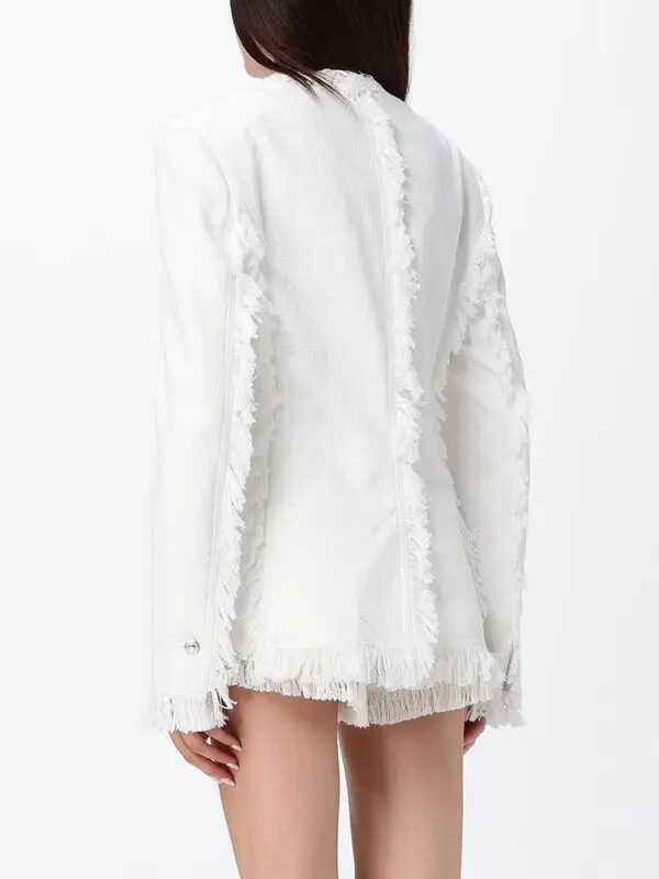 MSGM Fringed Cotton Cropped Jacket With Crew Neck And Slit Pockets