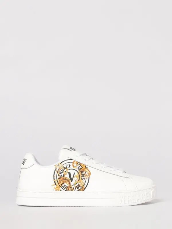 Versace Leather Low Top Sneakers With Baroque Print - White