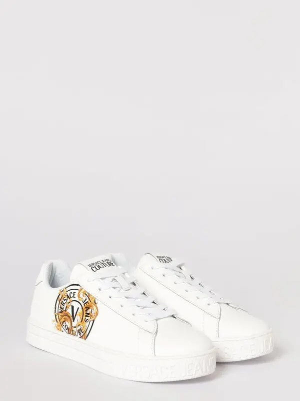 Versace Leather Low Top Sneakers With Baroque Print - White