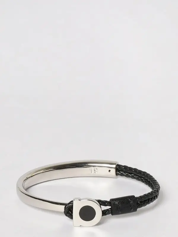 FERRAGAMO Gancini Leather And Brass Bracelet - Black
