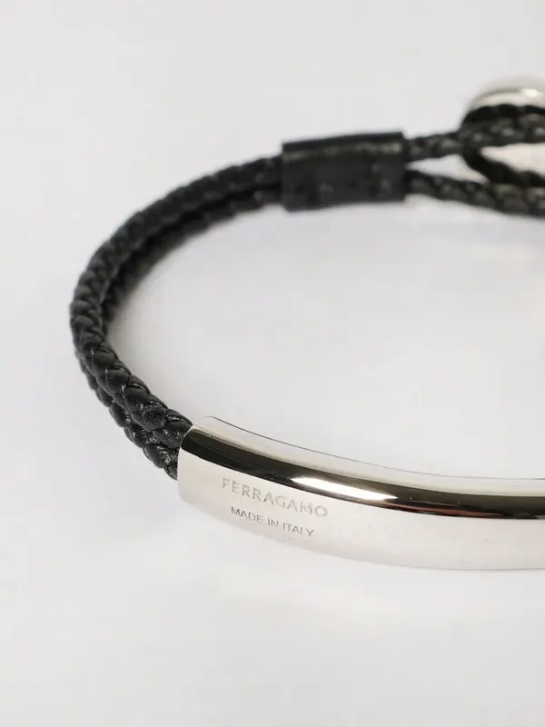 FERRAGAMO Gancini Leather And Brass Bracelet
