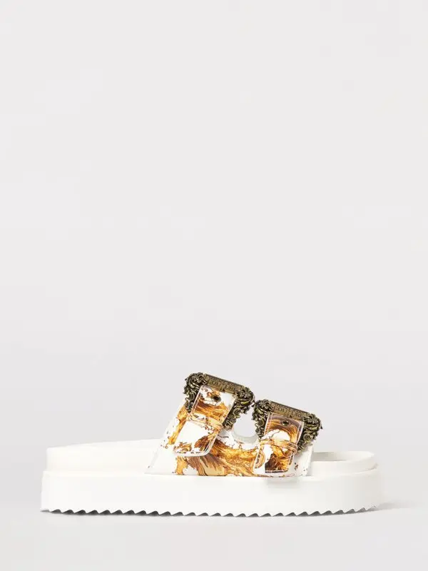Versace Patent Leather Baroque Print Sandals - White