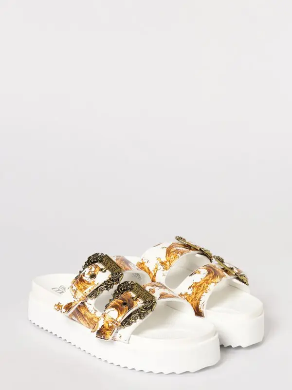 Versace Patent Leather Baroque Print Sandals - White