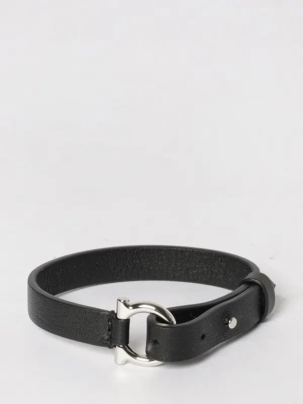 FERRAGAMO Gancini Leather And Brass Bracelet - Black