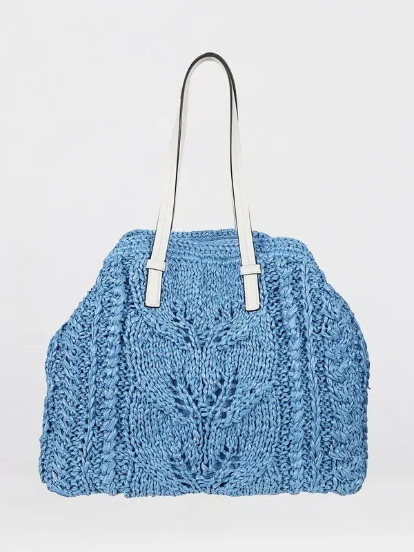 Ermanno Scervino Crocheted Raffia Shoulder Bag - Blue