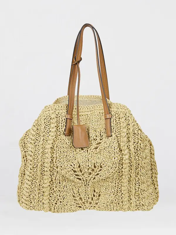 Ermanno Scervino Crocheted Raffia Shoulder Bag - Nude