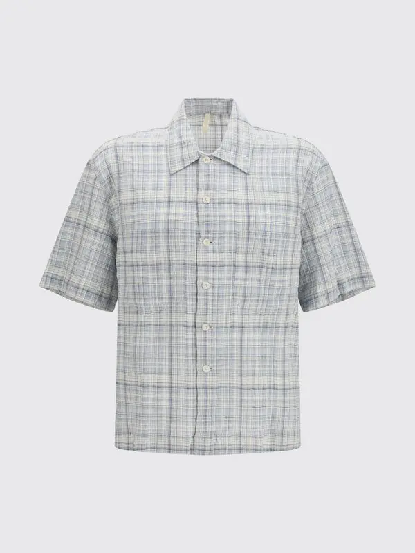 SUNFLOWER Check Cotton And Linen Blend Casual Shirt - Blue
