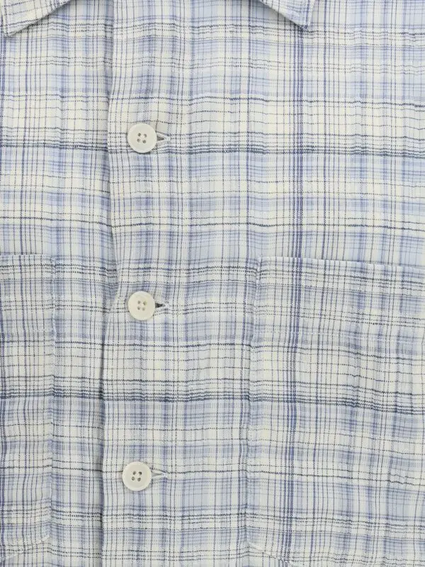 SUNFLOWER Check Cotton And Linen Blend Casual Shirt - Blue
