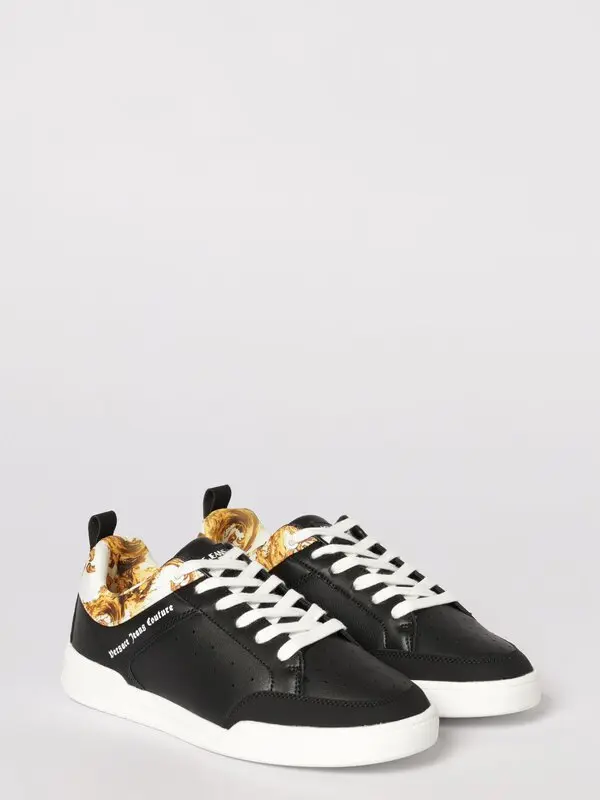Versace Baroque Print Leather Sneakers - Black