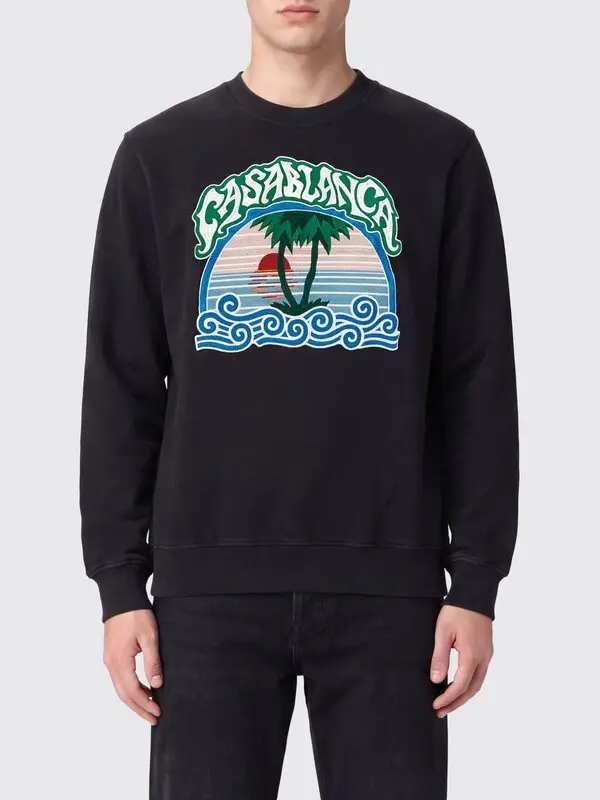 Casablanca Relaxed Fit Cotton Crewneck Sweatshirt With Logo Print - Black