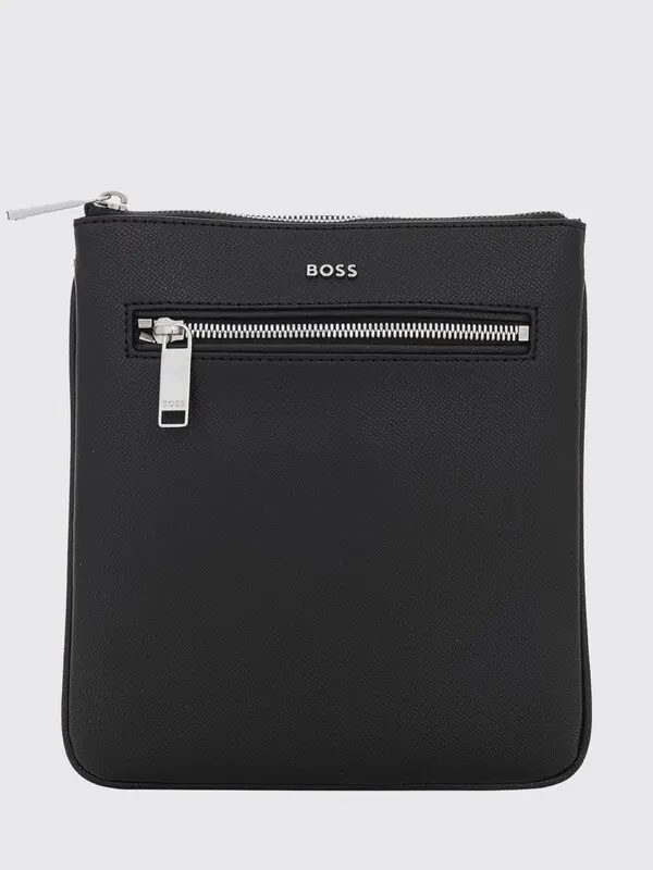 BOSS Rectangular Leather Crossbody Bag With Contrast Logo And Zip Closure