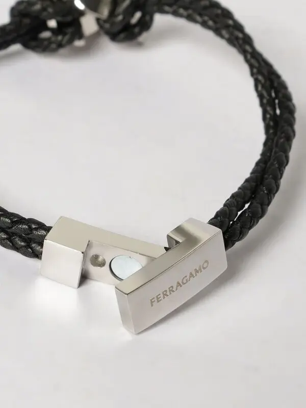 FERRAGAMO Gancini Brass And Braided Leather Bracelet