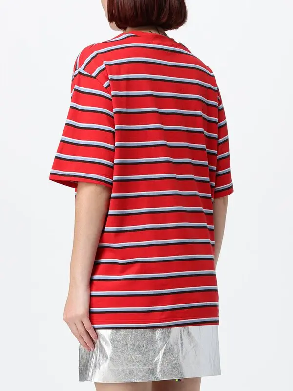 MSGM Oversized Striped Cotton T-shirt With Logo Print
