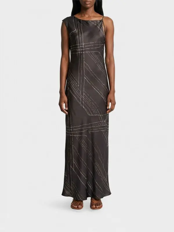 ALYSI Long Silk Slip Dress With Abstract Print And Thin Straps