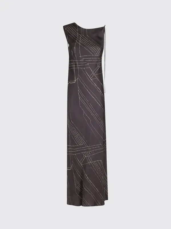 ALYSI Long Silk Slip Dress With Abstract Print And Thin Straps