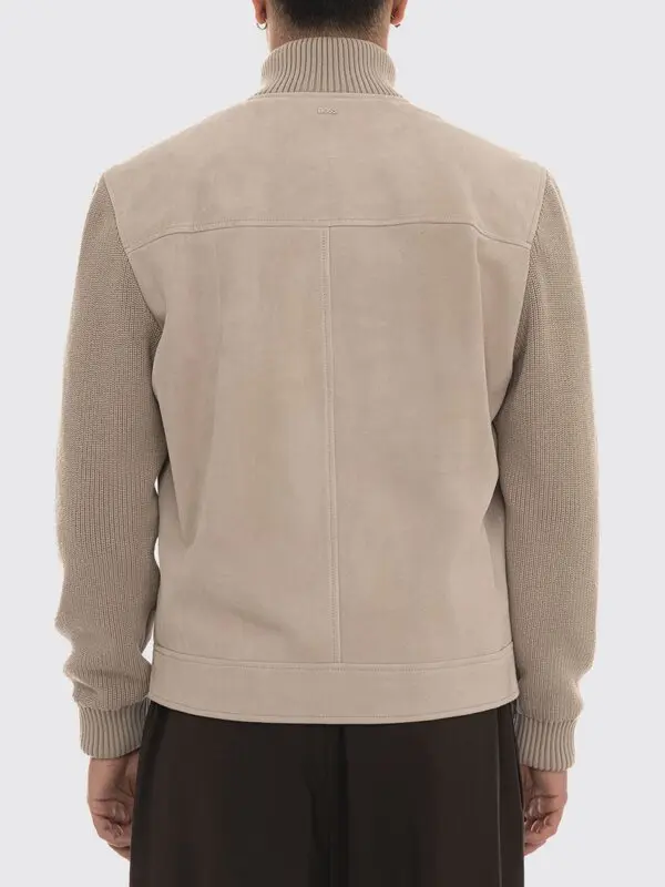 BOSS Suede Jacket With High Neck, Zip Closure And Ribbed Cuffs