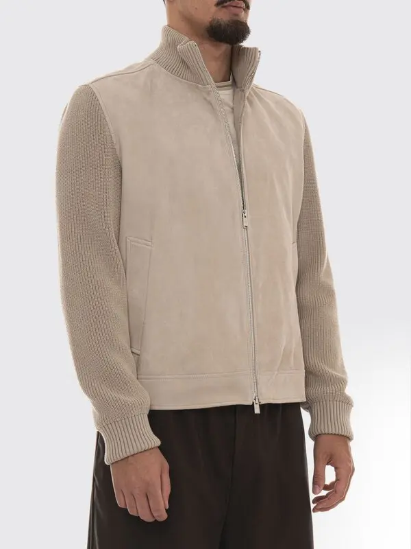 BOSS Suede Jacket With High Neck, Zip Closure And Ribbed Cuffs