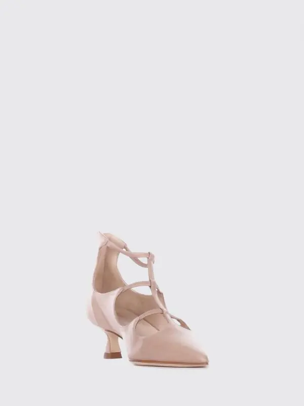 ANNA F. Smooth Leather T-strap Pumps With Low Stiletto Heel