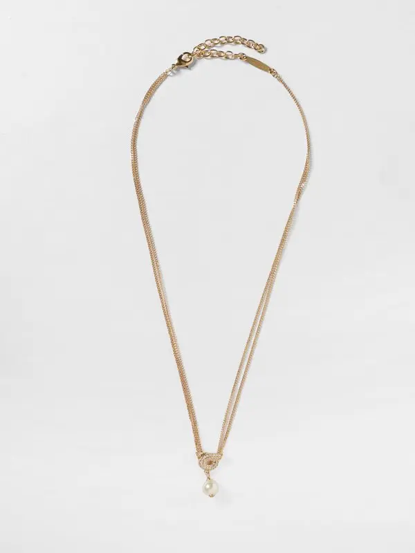 FERRAGAMO Brass Necklace With Gancini Pendant And Faux Pearl - Brown