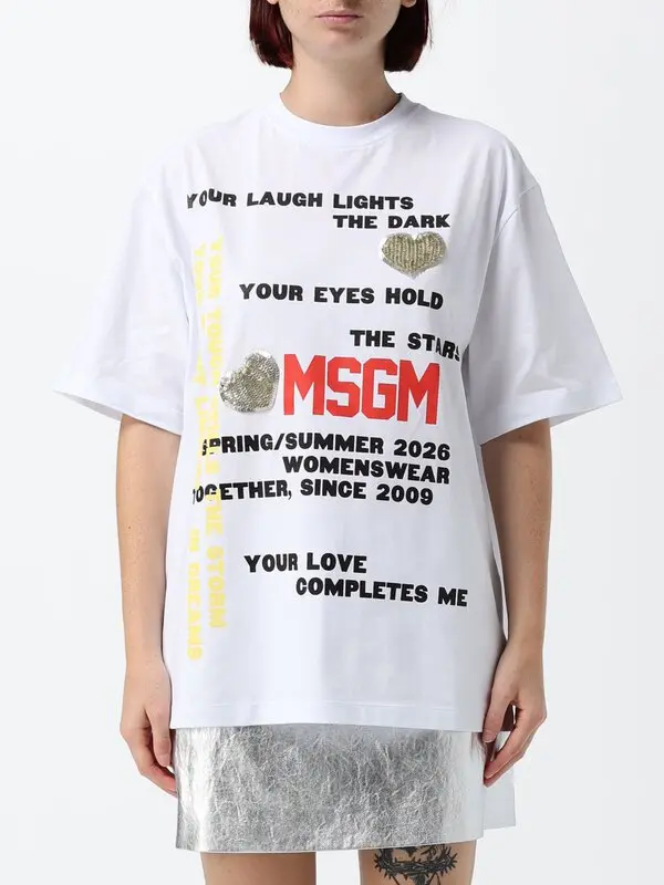 MSGM Oversized Cotton T-shirt With Logo And Slogan Print