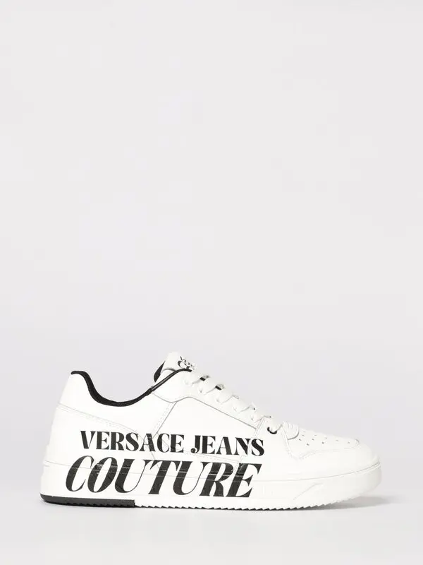 Versace Leather Sneakers With Logo Print - White
