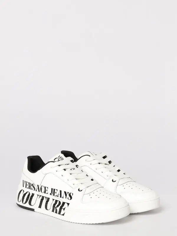 Versace Leather Sneakers With Logo Print - White