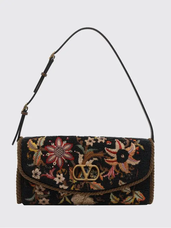 Valentino Garavani Devain Embroidered Beaded Bag With Floral Motif - Black