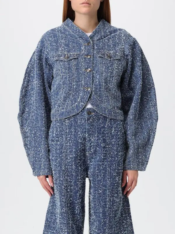 ROTATE BY BIRGER CHRISTENSEN Cropped Textured Jacket - Gnawed Blue