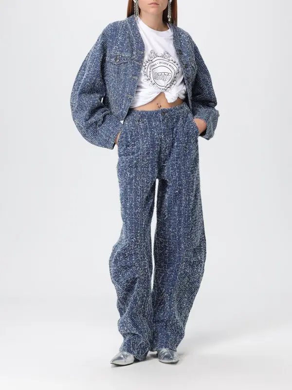 ROTATE BY BIRGER CHRISTENSEN Cropped Textured Jacket - Gnawed Blue