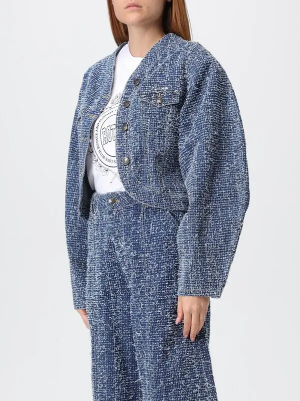 ROTATE BY BIRGER CHRISTENSEN Cropped Textured Jacket - Gnawed Blue