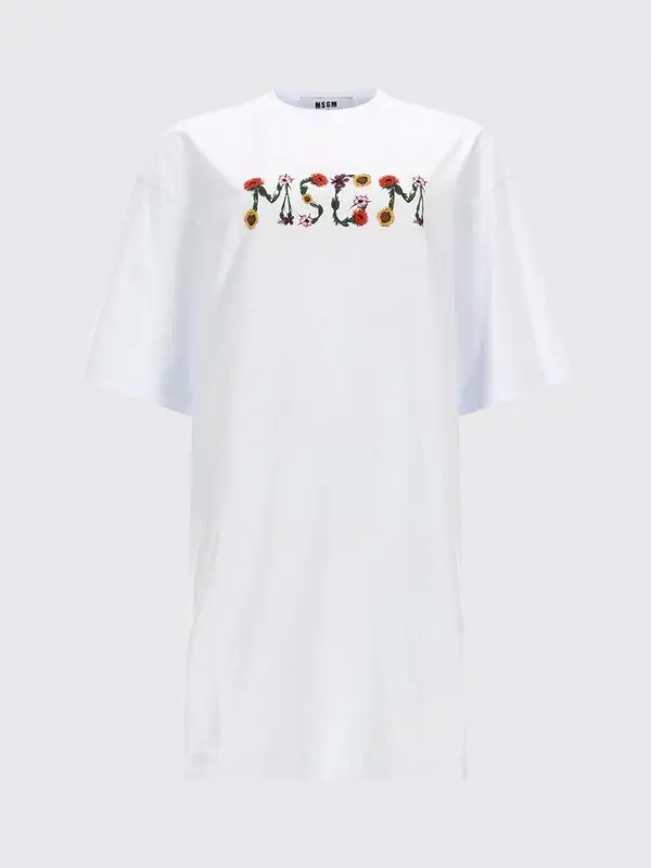 MSGM Cotton Mini T-shirt Dress With Contrast Logo - White