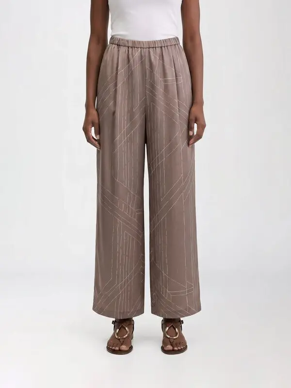 ALYSI Straight-leg Silk Pants With Graphic Print And High Waist - Blush Pink