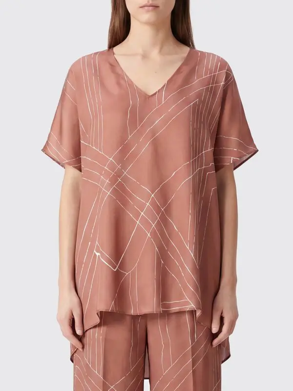 ALYSI Graphic Print Pure Silk V-neck Blouse