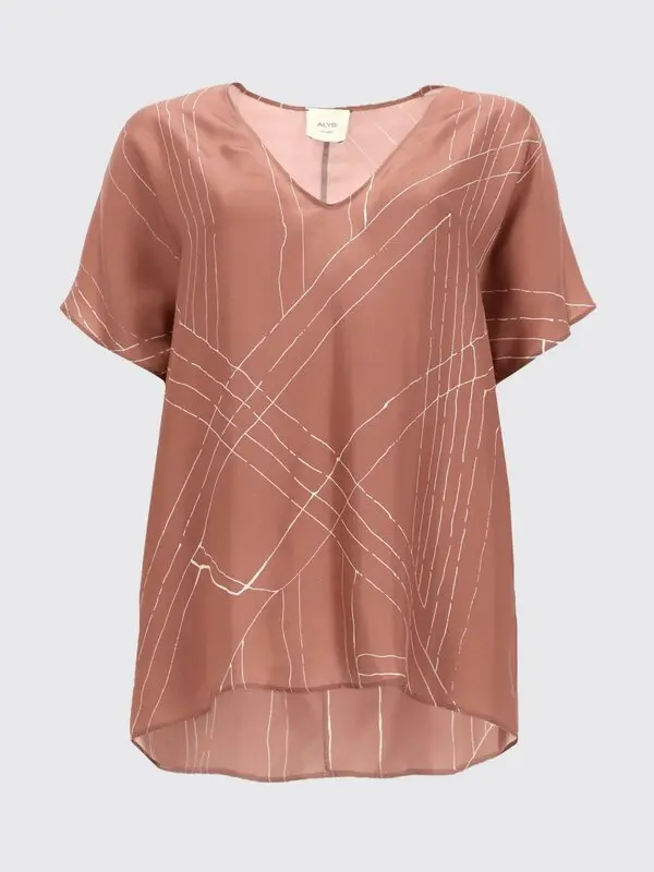ALYSI Graphic Print Pure Silk V-neck Blouse