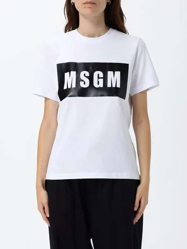 MSGM Short-sleeved Cotton T-shirt With Front Logo Print