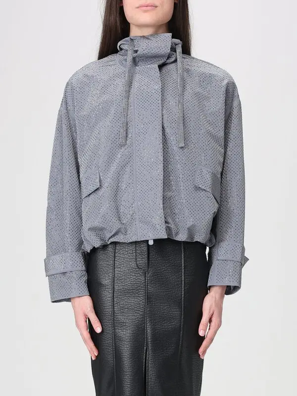 Pinko Embellished Zip-up Jacket With Stand Collar - Grey