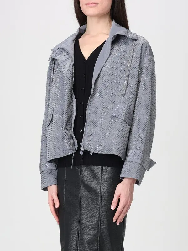 Pinko Embellished Zip-up Jacket With Stand Collar - Grey