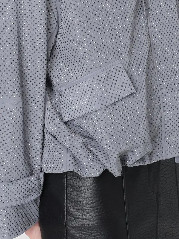 Pinko Embellished Zip-up Jacket With Stand Collar - Grey