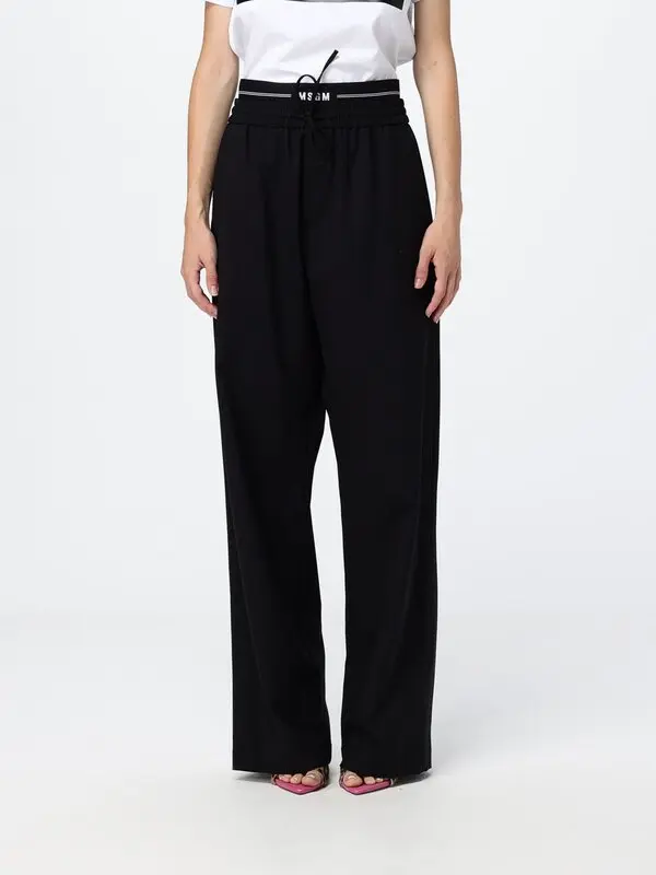 MSGM Virgin Wool Jogging Pants With Drawstring Waist And Logo