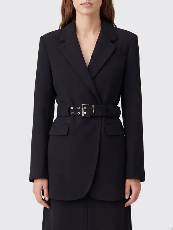 GANNI Single-breasted Cropped Polyester Blazer With Waist Belt