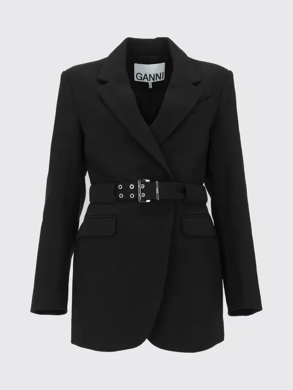 GANNI Single-breasted Cropped Polyester Blazer With Waist Belt