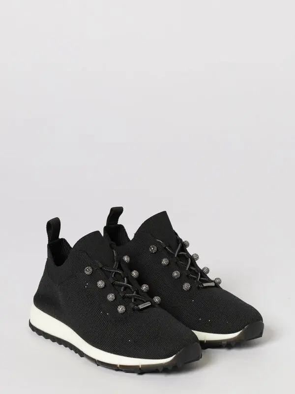 JIMMY CHOO Veles Embroidered Sequined Stretch Jersey Sneakers - Black