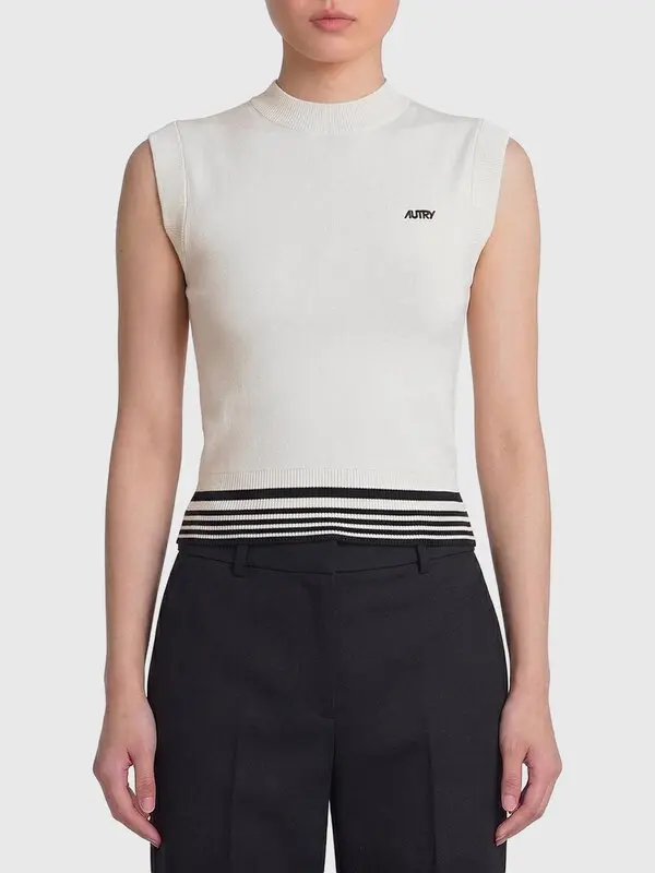 AUTRY Stretch Viscose Sleeveless High Neck Top With Logo