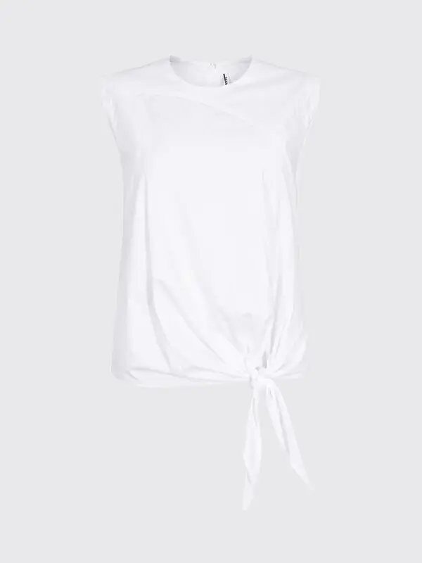 Liviana Conti Sleeveless Crew-neck Cotton Top With Tie Detail - White