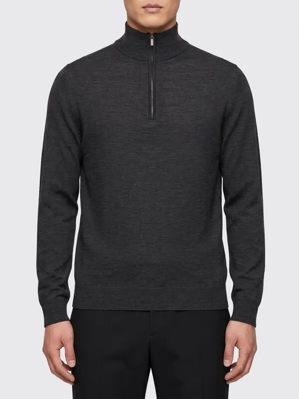 ZANONE Slim Fit Wool Mock Neck Quarter Zip Sweater - Black