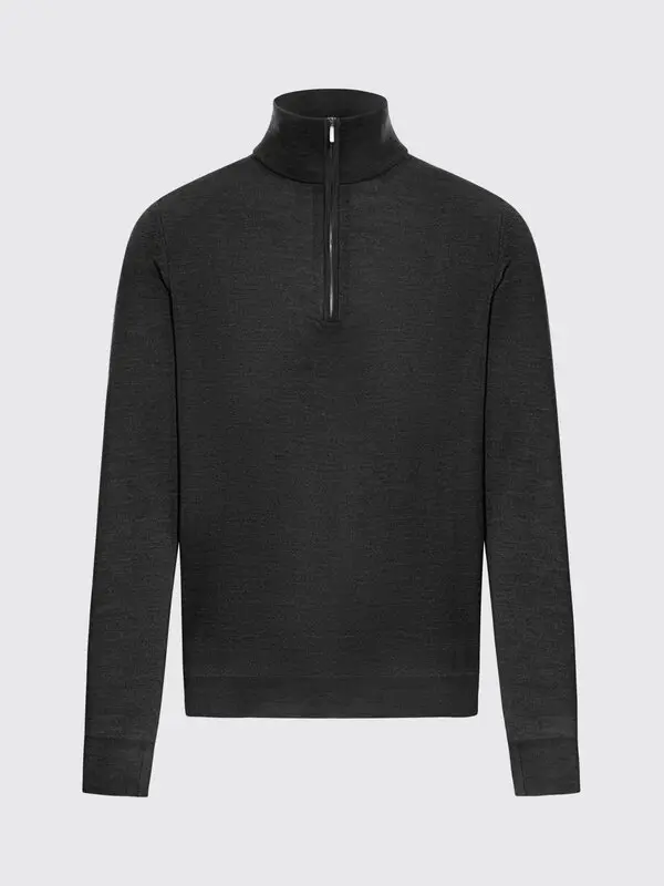 ZANONE Slim Fit Wool Mock Neck Quarter Zip Sweater - Black