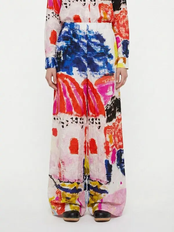 DANIELA GREGIS Silk Palazzo Trousers With Graphic Print