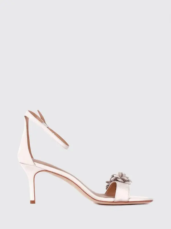 Ralph Lauren Allie Leather Sandals With Floral Print And Medium Heel - Beige